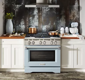 Misty Blue Limited Edition KitchenAid® 36'' 6-Burner Dual Fuel ...